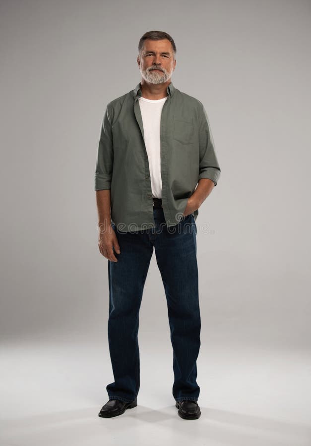 Full Length Shot of Smiling Mature Man Standing on White Background ...