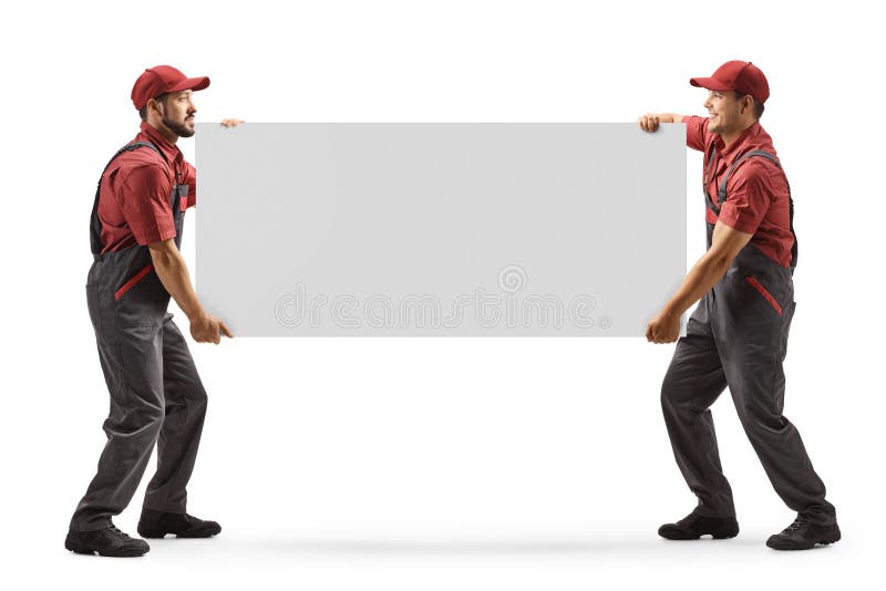 Full Length Shot of Two Male Workers Carrying a Blank Panel Board Stock ...
