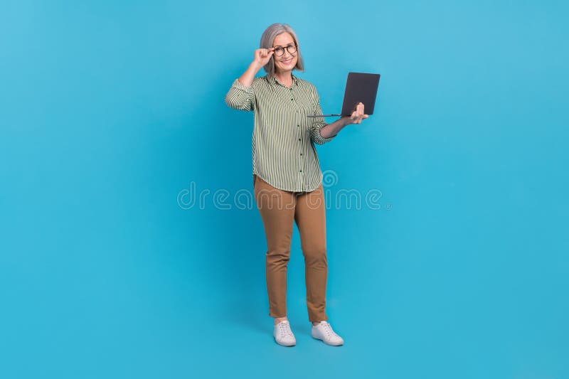 Full Length Size Cadre of Business Lady Project Manager Hold Her Apple ...