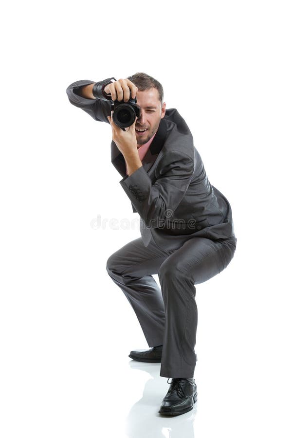 Full Length Suit Tie Photographer with Camera Stock Photo - Image of ...