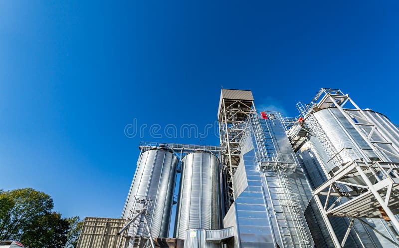 Full Length View of the Tanks and Agricultural Silos of Grain Elevator ...