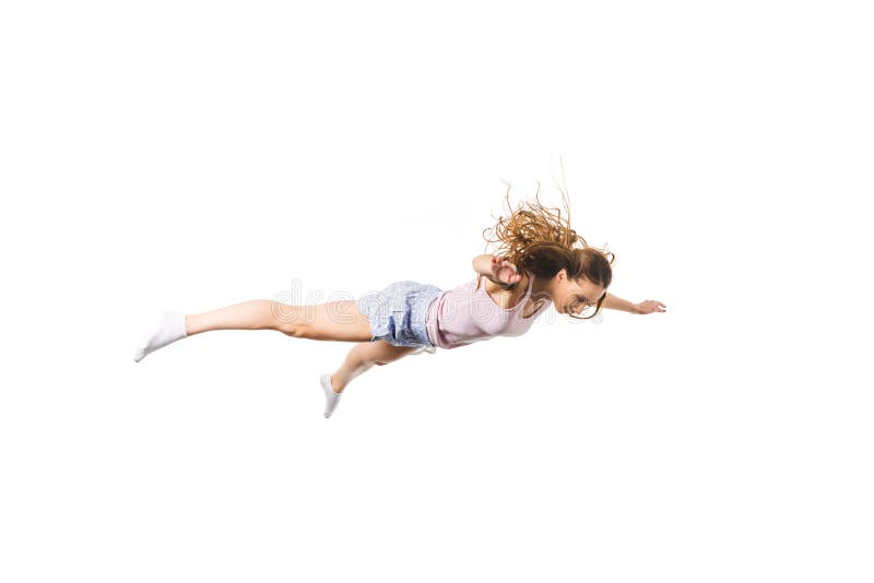 Full Length View of Young Woman Falling and Looking Down Stock Image ...