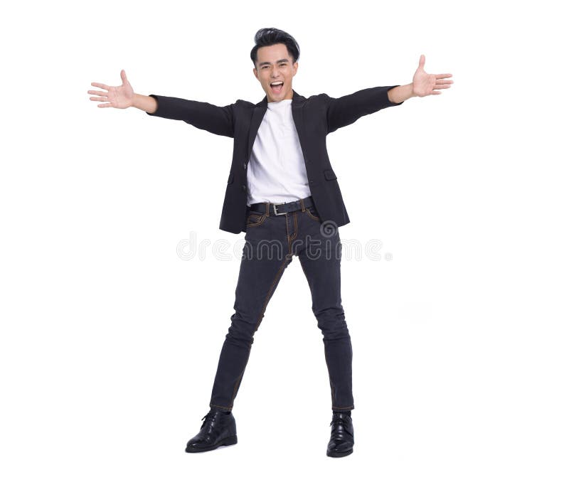 Full Length of Young Successful Business Man Open Arms Stock Image ...