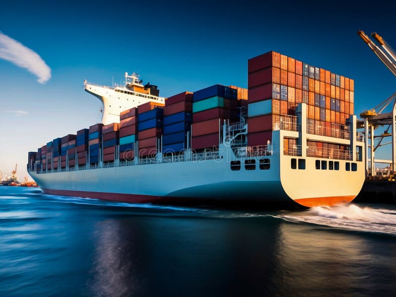 Full Loaded Cargo Container Ship Running at the Sea Port Stock ...