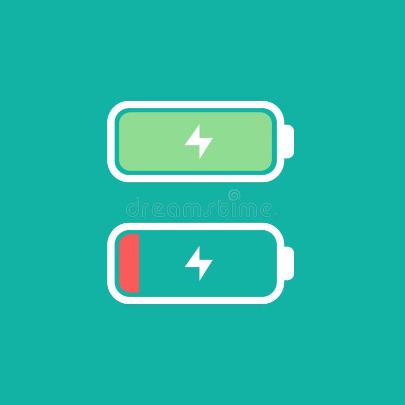 Full and Low Battery Level Concept. Vectro Icon. Simple Flat Design ...