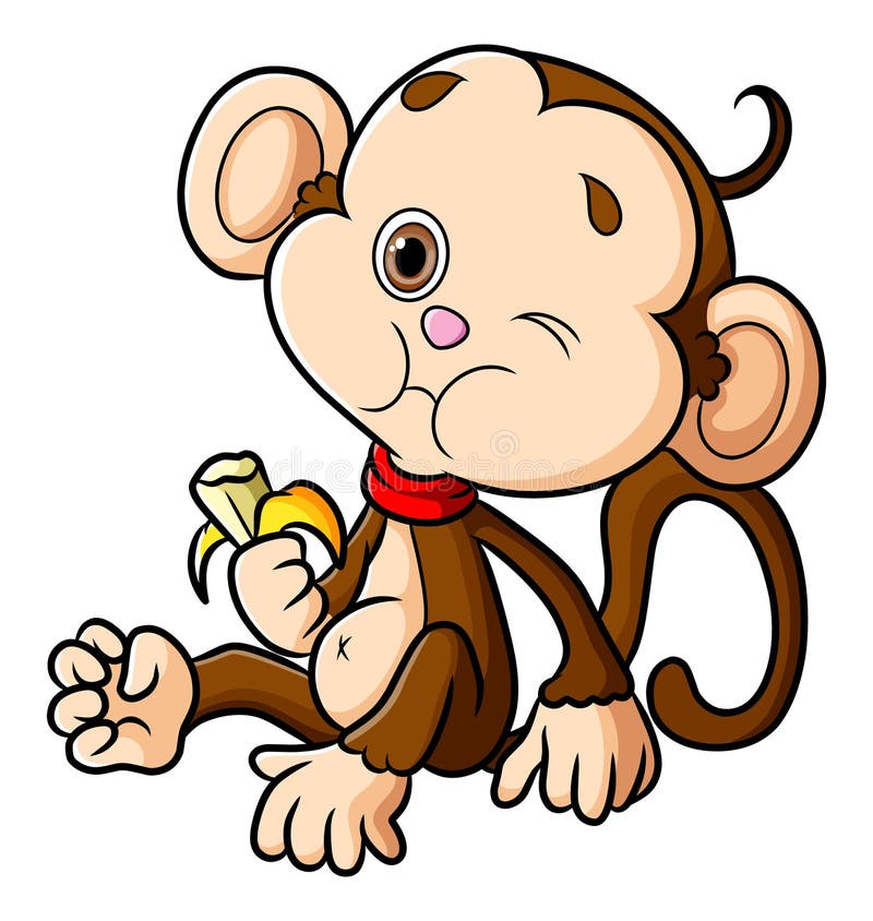 The Full Monkey is Eating Banana Too Much while Sitting Stock Vector ...