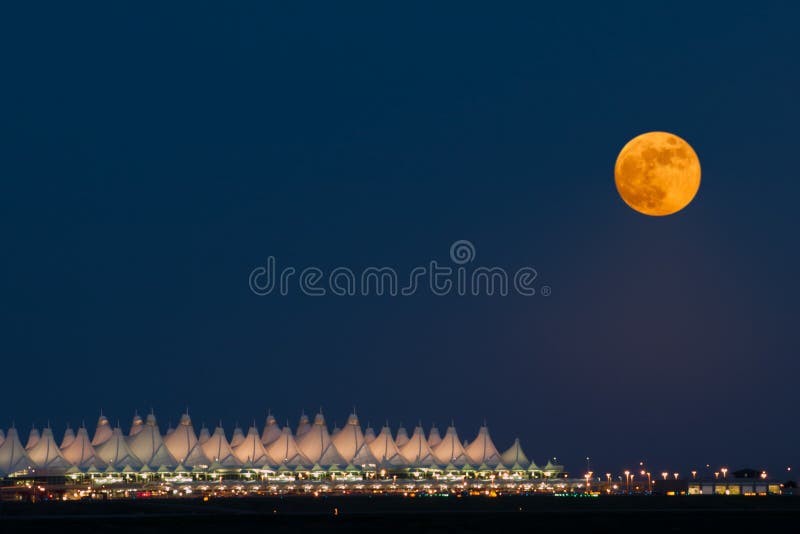 Glowing Moon Rises Behind the Denver Skyline Stock Image - Image of ...