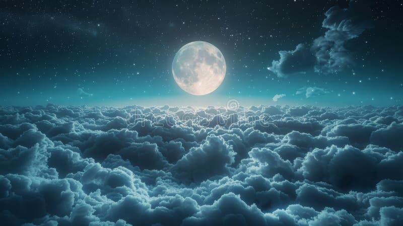 Full Moon Above Clouds in Night Sky Stock Photo - Image of glowing ...