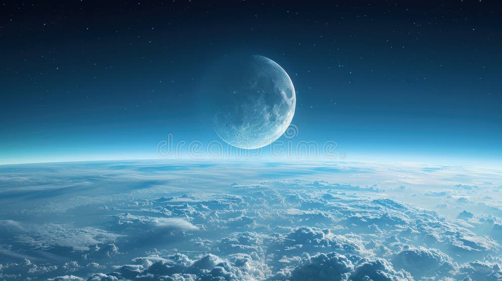 The Full Moon is Above the Earth. View of the Moon from Space Stock ...