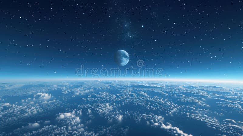 The Full Moon is Above the Earth. View of the Moon from Space Stock ...