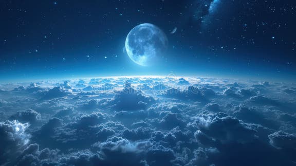 The Full Moon is Above the Earth. View of the Moon from Space Stock ...