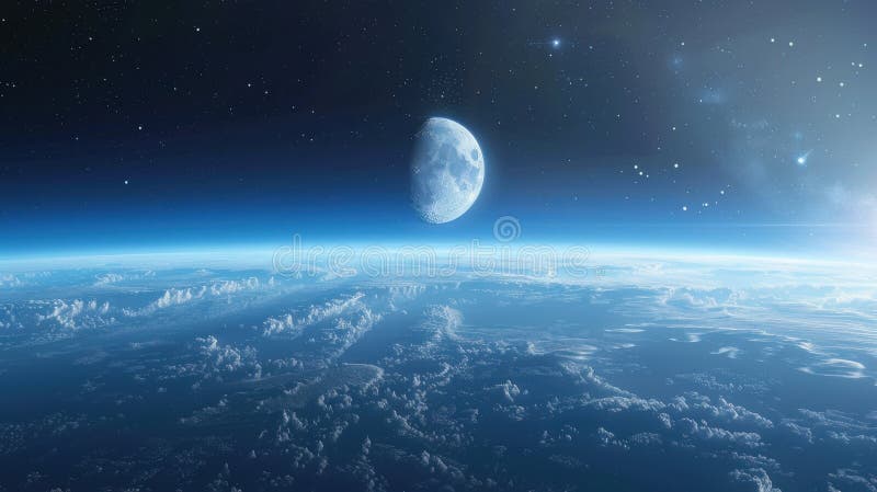 The Full Moon is Above the Earth. View of the Moon from Space Stock ...