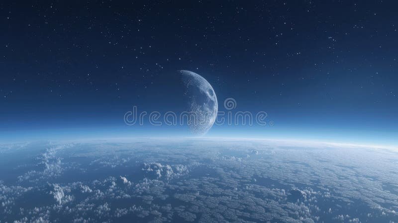 The Full Moon is Above the Earth. View of the Moon from Space Stock ...