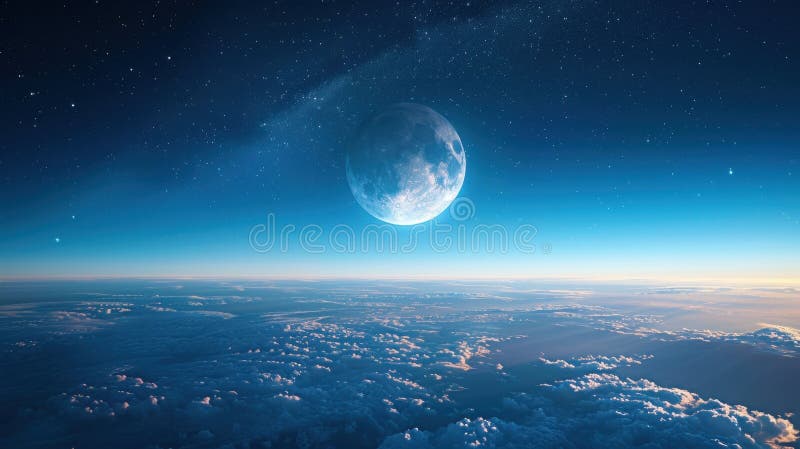 The Full Moon is Above the Earth. View of the Moon from Space Stock ...