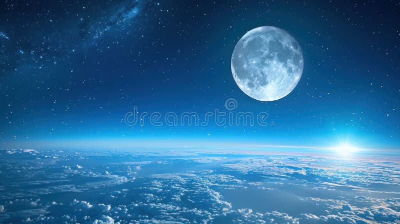 The Full Moon is Above the Earth. View of the Moon from Space Stock ...