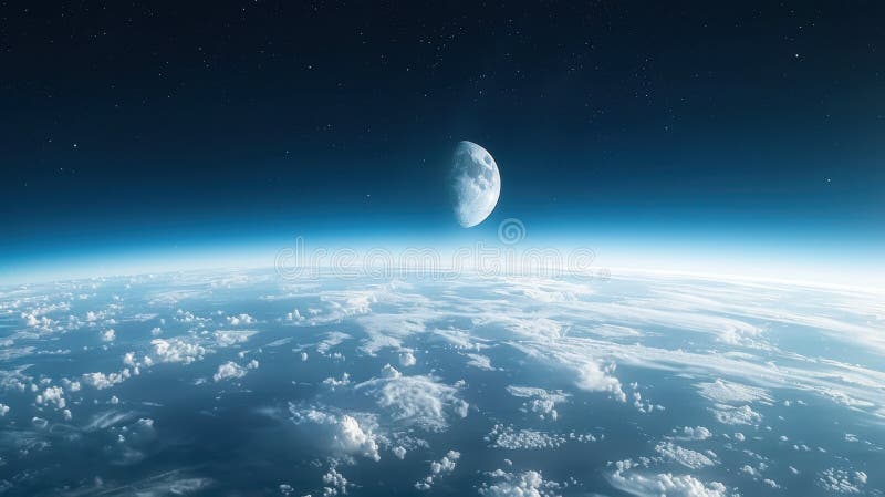 The Full Moon is Above the Earth. View of the Moon from Space Stock ...