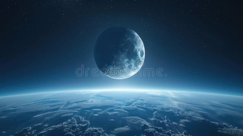 The Full Moon is Above the Earth. View of the Moon from Space Stock ...