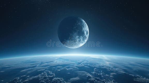 The Full Moon is Above the Earth. View of the Moon from Space Stock ...