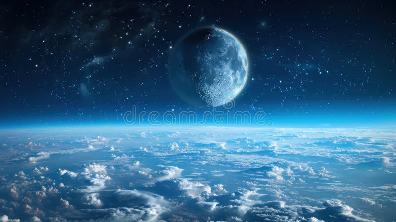 The Full Moon is Above the Earth. View of the Moon from Space Stock ...