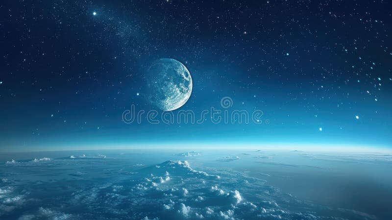 The Full Moon is Above the Earth. View of the Moon from Space Stock ...