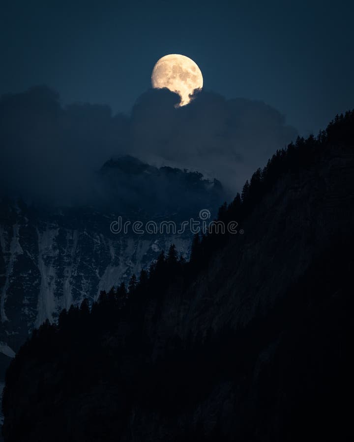 Full Moon Above the Mountains Stock Image - Image of light, astronomy ...