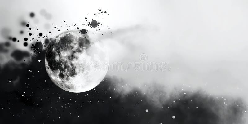 Full Moon with Abstract Black and White Splashes Creates a Mysterious ...