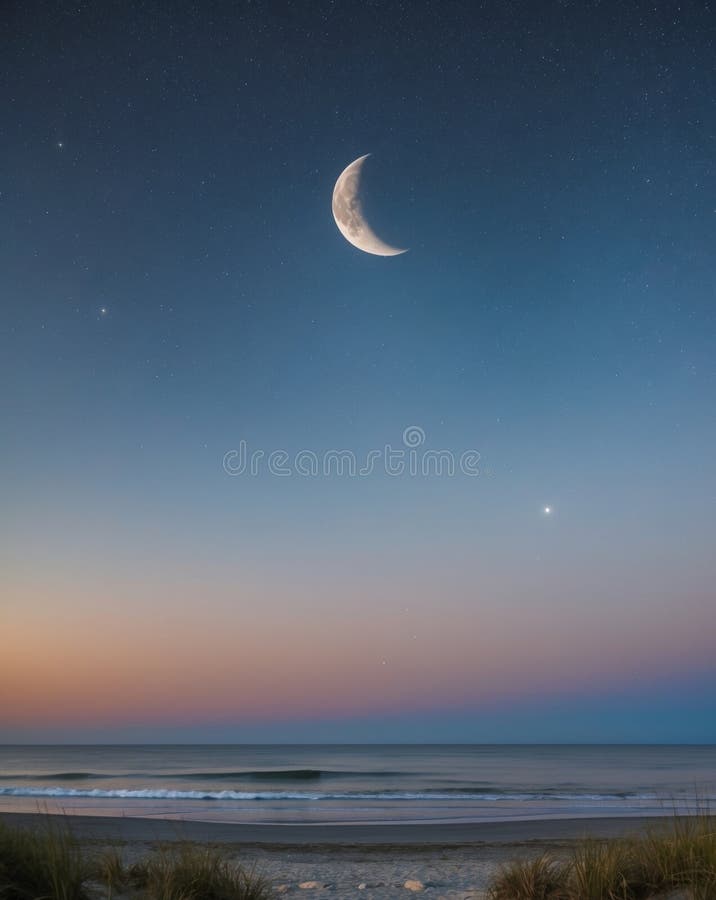 Full Moon Beach at Night Background Beach at Dusk with Starry Sky ...