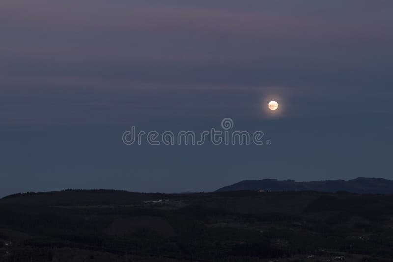 Moon in the Blue Hour Over the Mountains of the Basque Country Stock ...