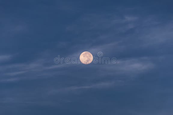 Full Moon at Blue Hour with Soft Clouds Stock Image - Image of ...