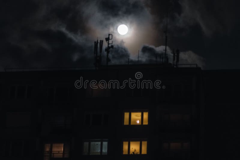 Full moon and building stock photo. Image of spooky - 142129576