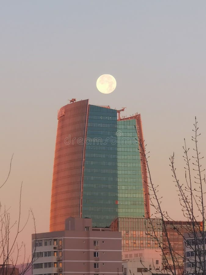 Full Moon and building stock image. Image of skyline - 298717503