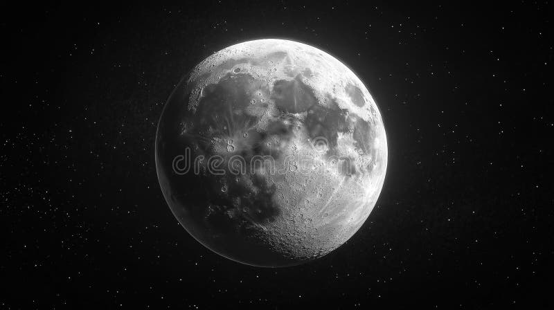 Full Moon in High Detail Against a Black Sky, Showcasing Lunar Craters ...
