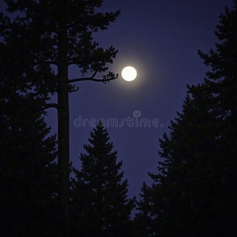 Full Moon Casts a Silver Glow on the Forest Trees, Light, Full Moon ...