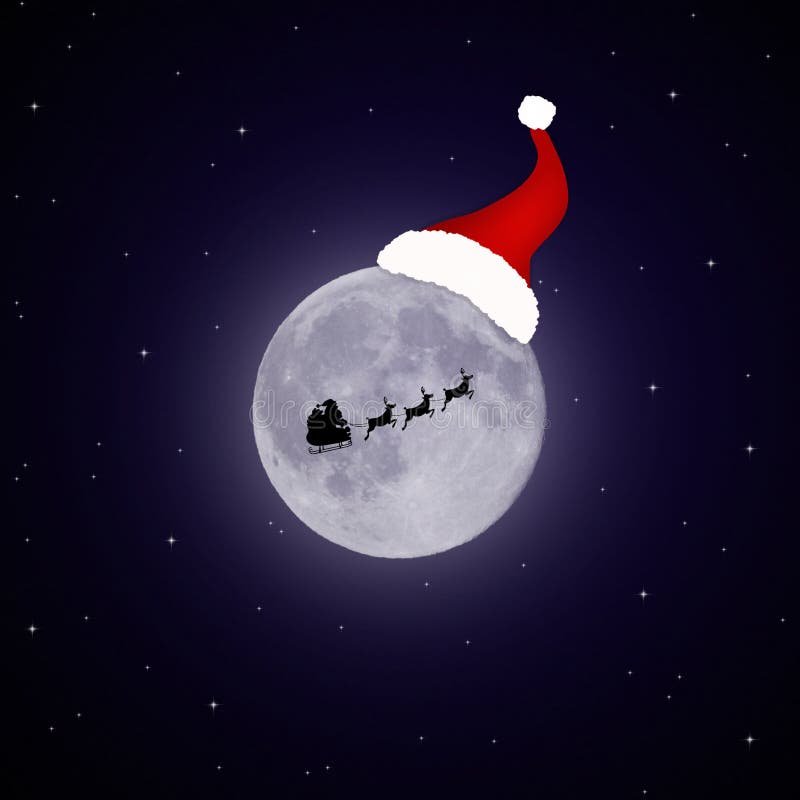 Full Moon with Christmas Hat Stock Illustration - Illustration of full ...