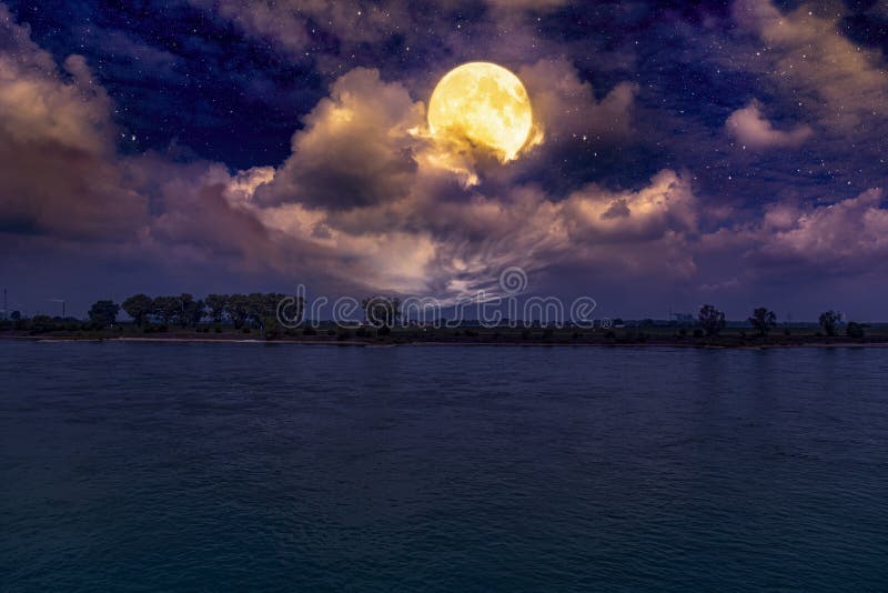 Full Moon in Cloud Sky, Background of Calm and Pacification Stock Image ...