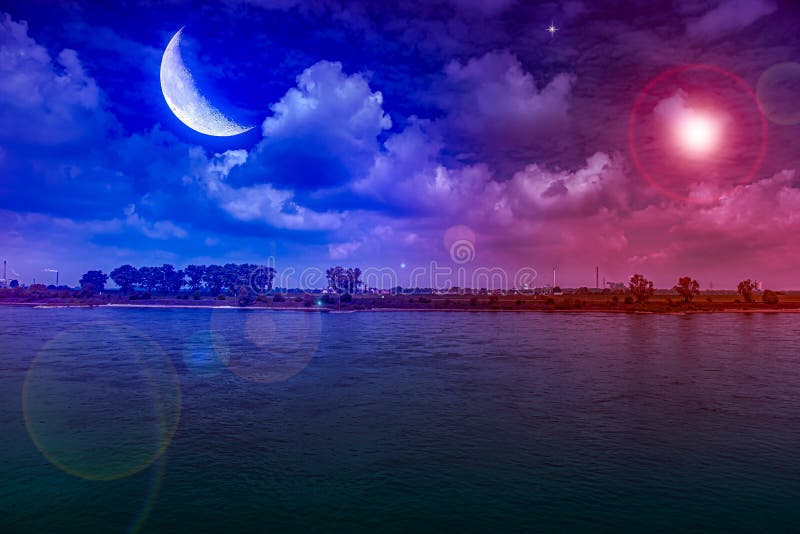 Full Moon in Cloud Sky, Background of Calm and Pacification Stock Photo ...