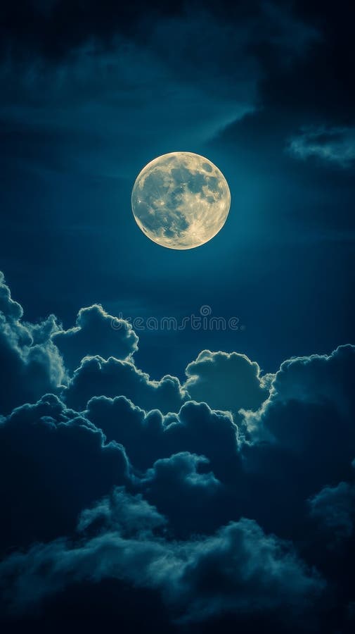 Full Moon with Clouds at Night, Tranquil Scenery. Celestial and ...