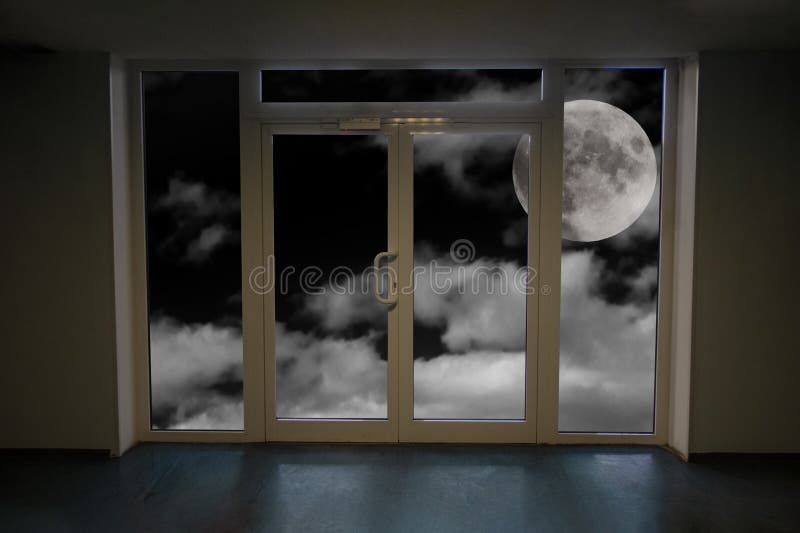 Full Moon in the Clouds Outside the Window Stock Image - Image of night ...
