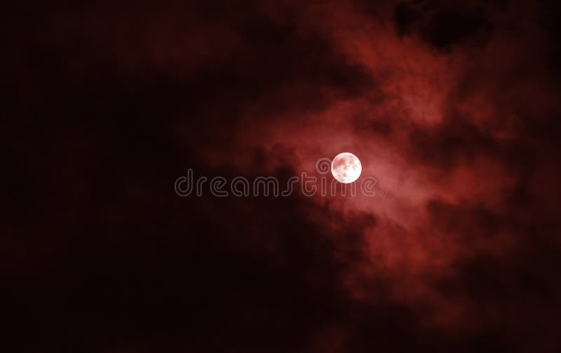 Full Moon Covered Red Clouds in the Night Sky Stock Image - Image of ...