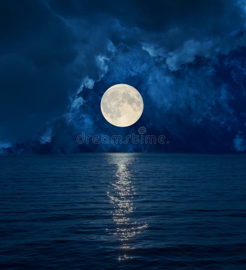 Full Moon in Dark Clouds Over Sea Stock Photo - Image of midnight ...