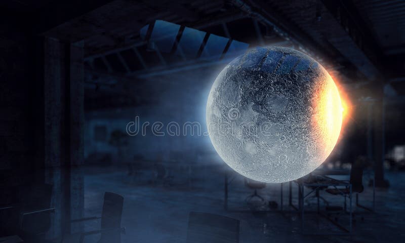 Moon Planet in Office. Mixed Media Stock Image - Image of moonshine ...