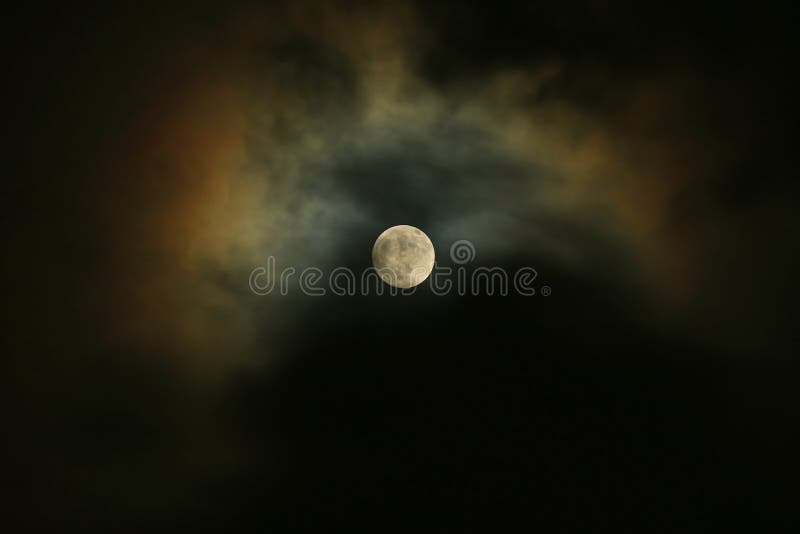 Full Moon on the Dark Sky with Moonlight Reflecting on the Clouds Stock ...
