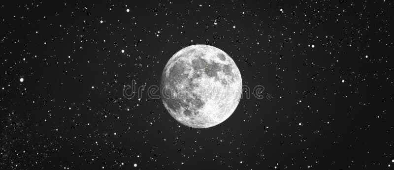 Full Moon in Dark Sky with Stars. Realistic Moon Texture, Space ...