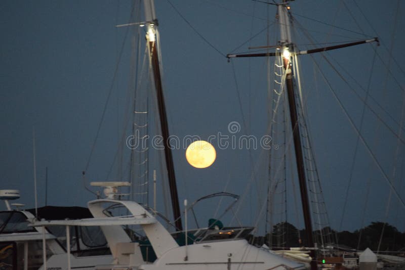 Full Moon at the Dock stock image. Image of ocean, full - 98744491
