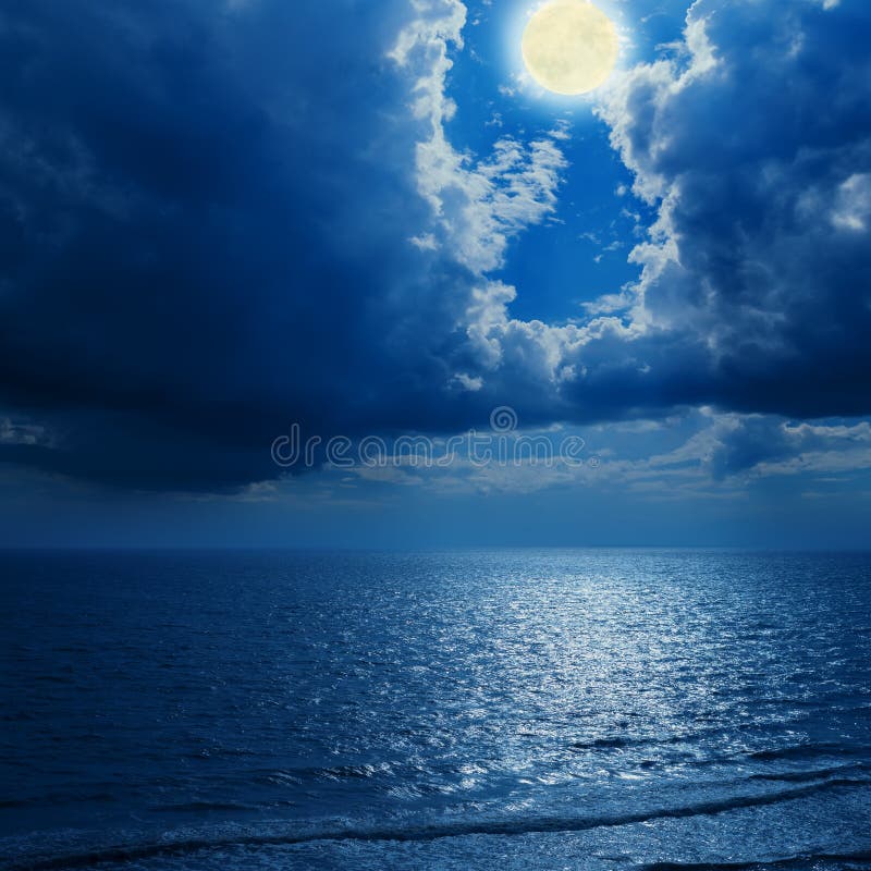 Full Moon in Dramatic Clouds and Sea Stock Photo - Image of color, blue ...