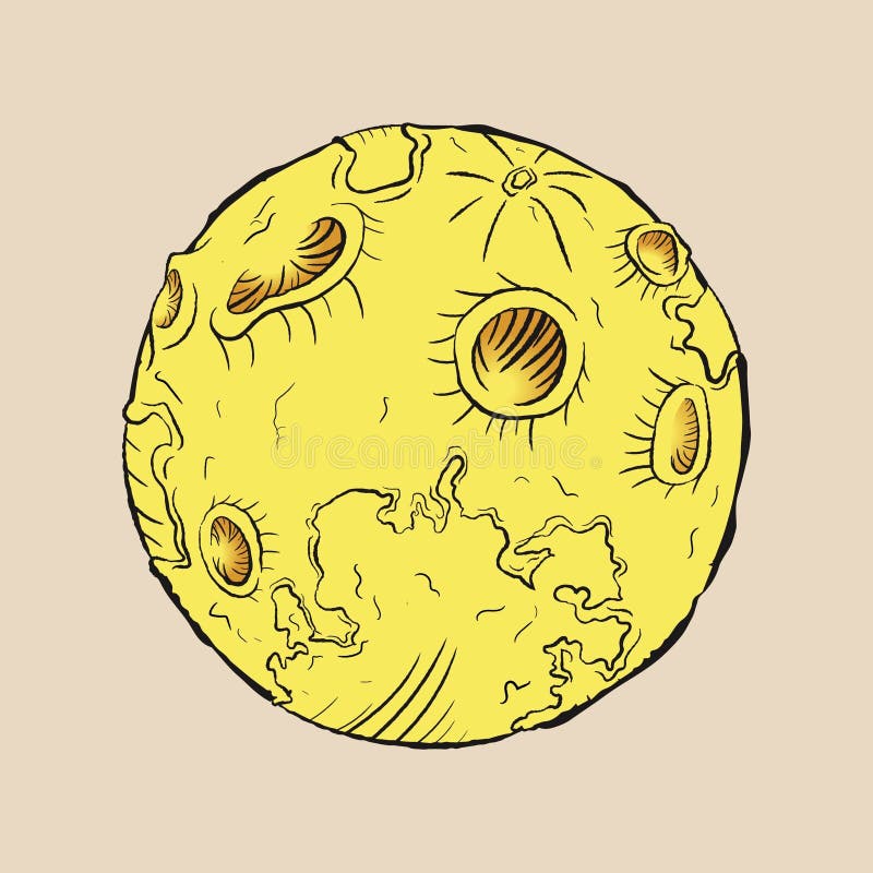 Full Moon Drawing Color with Flat Background Design Vector Stock Vector ...