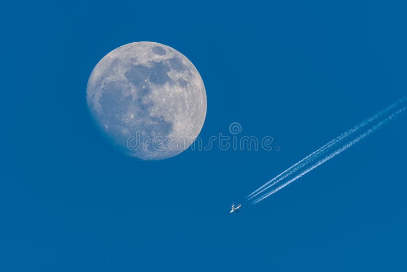 Full Moon and Flying Plane. Stock Photo - Image of bright, lunar: 131031868