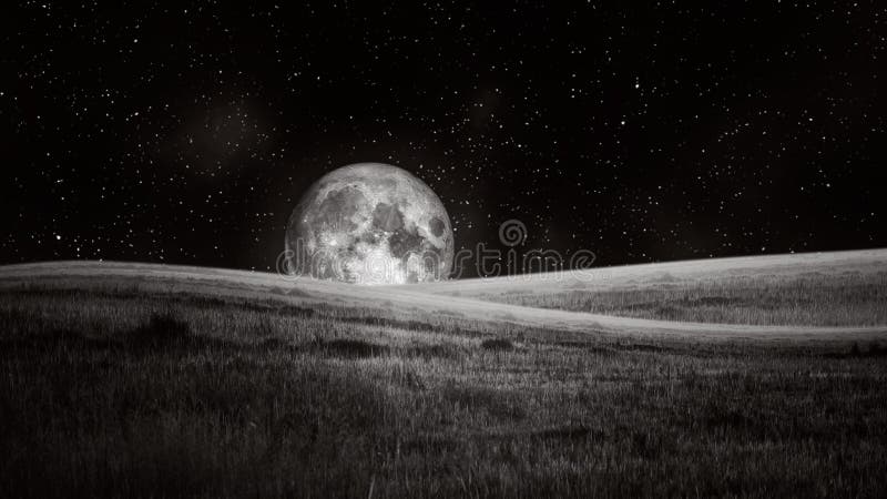 Full Moon and Grassland and Hill at Nightscape Stock Image - Image of ...
