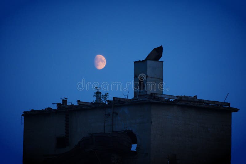 A Full Moon Hangs Over the Tower on a Summer Night Stock Photo - Image ...