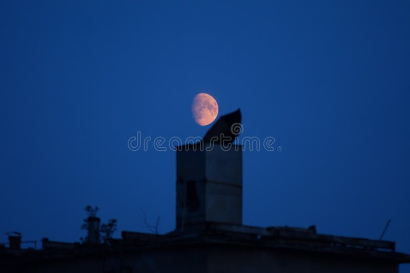 A Full Moon Hangs Over the Tower on a Summer Night Stock Image - Image ...